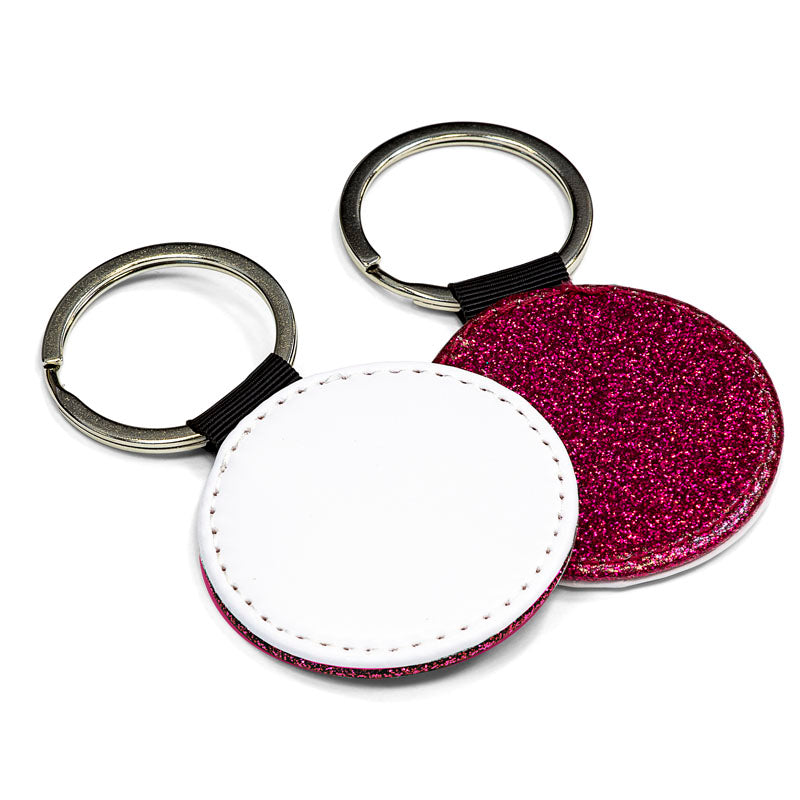 Round Rose Red Glitter - PU Leather Keyring – Wholesale Sublimation ...